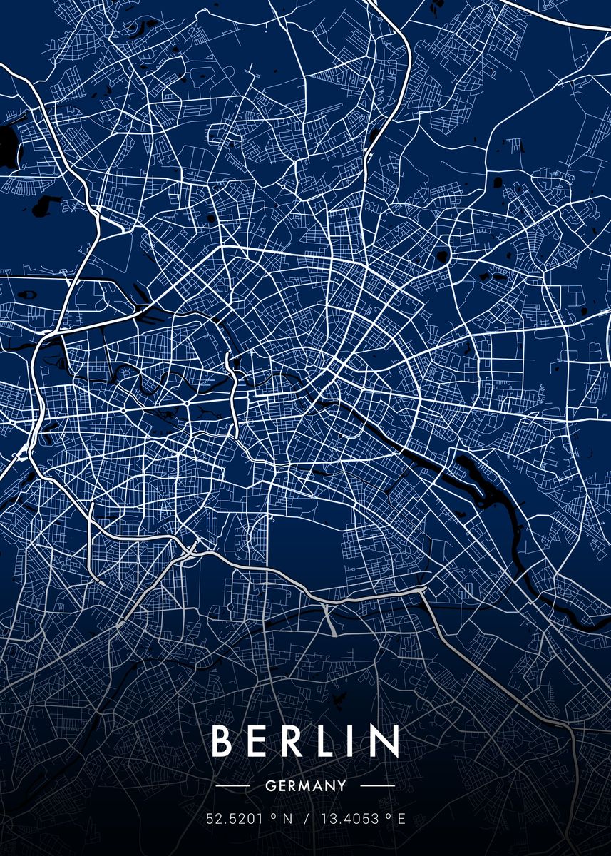 'Berlin City Map Blueprint' Poster, picture, metal print, paint by MVDZ ...