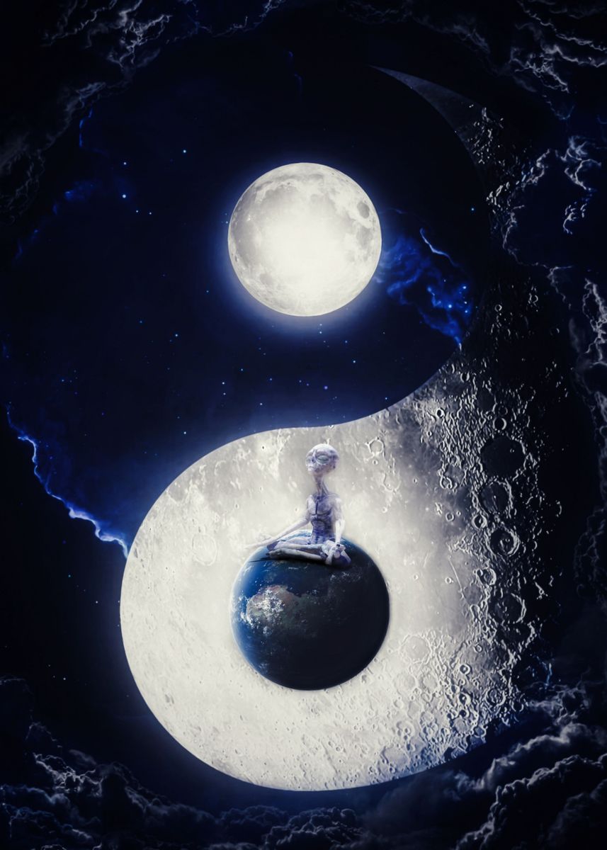 'Ying Yang Moon Yoga Alien' Poster, picture, metal print, paint by Gen ...