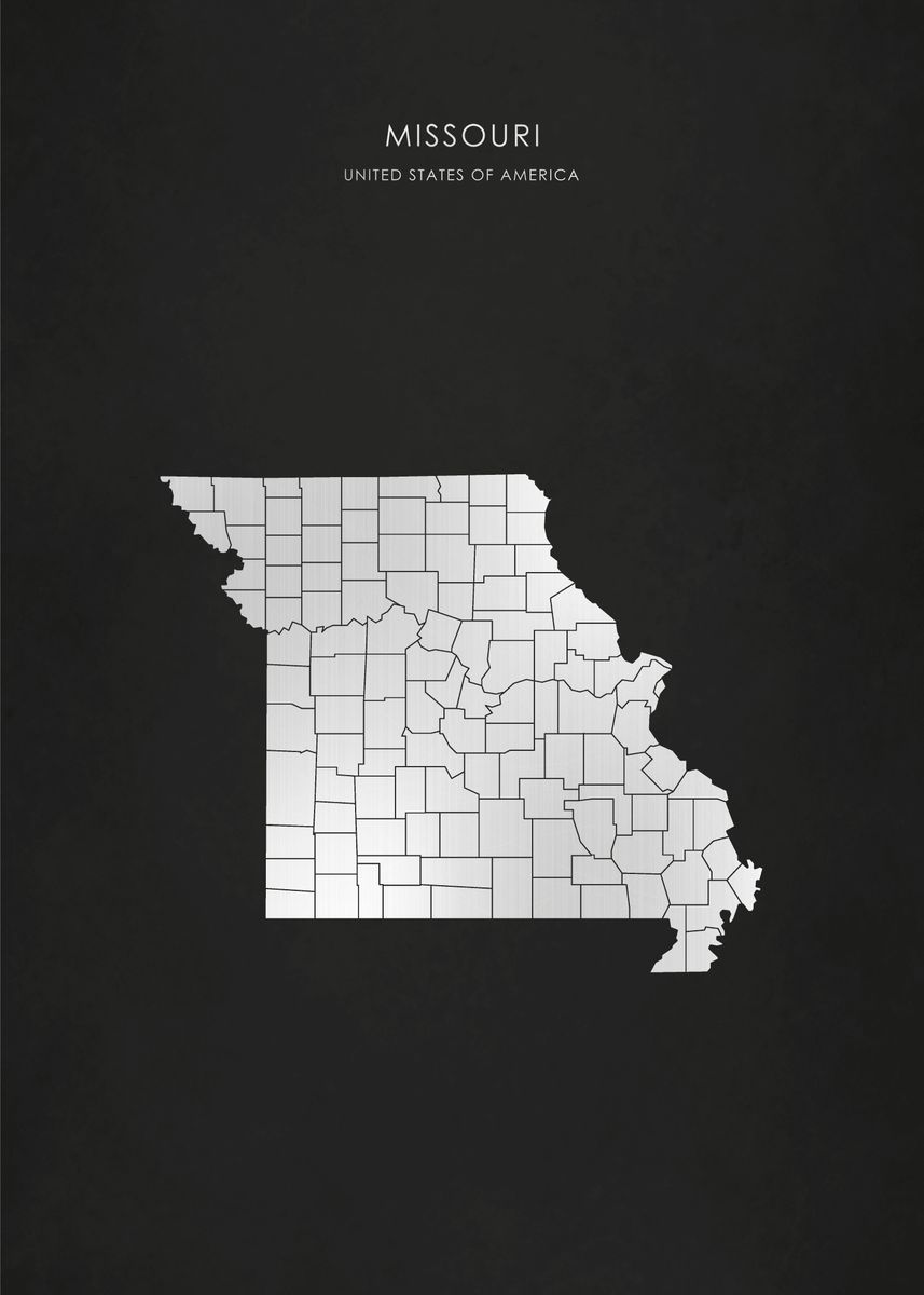 'Silver Missouri State Map' Poster, picture, metal print, paint by aio ...