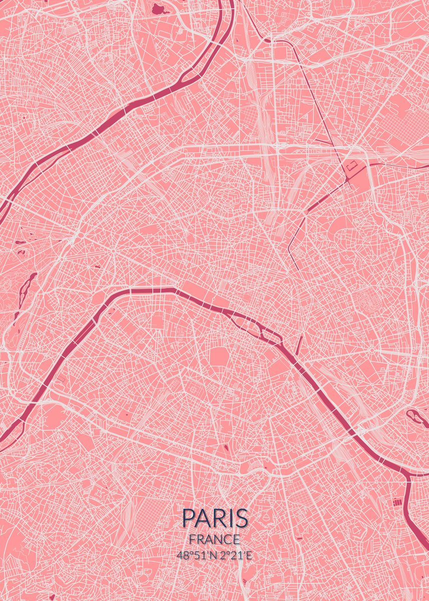 'Paris Pink Rose Map' Poster, picture, metal print, paint by dkDesign ...