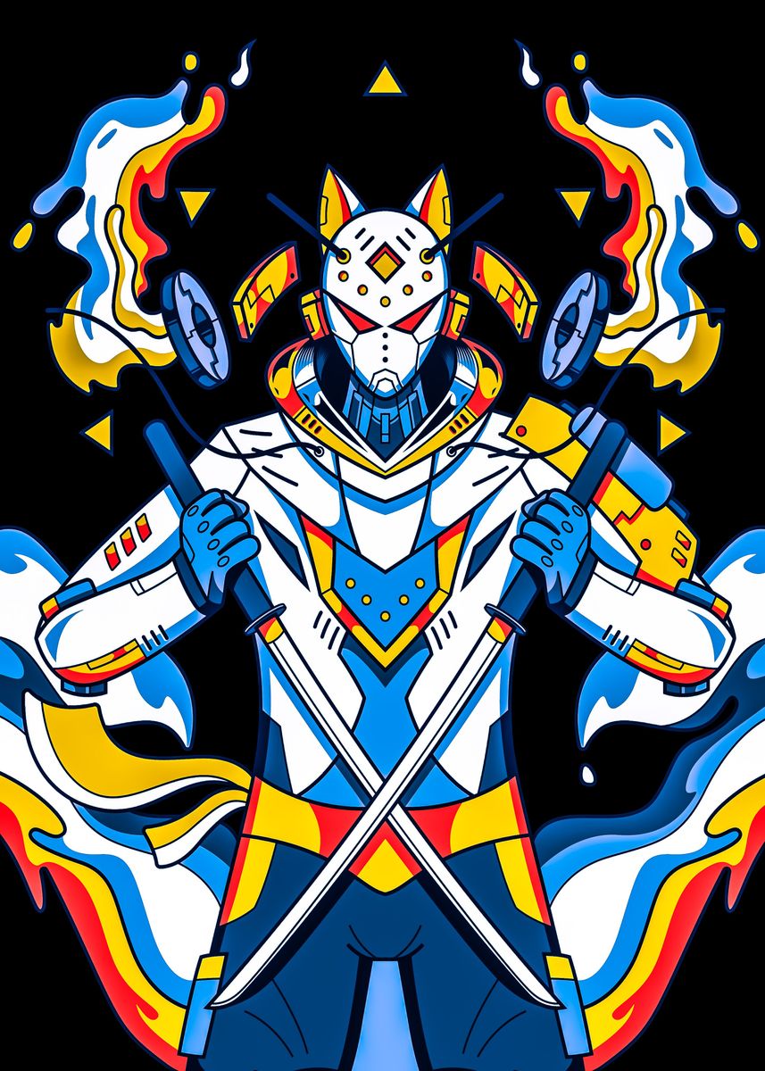 'Mecha fire katanas' Poster, picture, metal print, paint by Dark Zeka ...