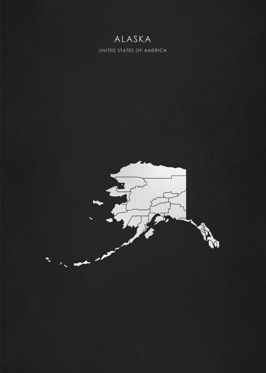 'Silver Alaska State Map' Poster, picture, metal print, paint by aio ...