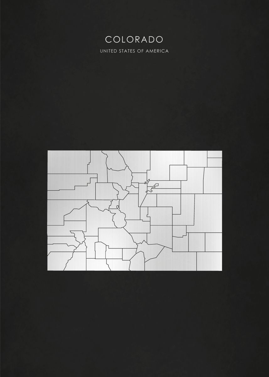'Silver Colorado State Map' Poster, picture, metal print, paint by aio ...