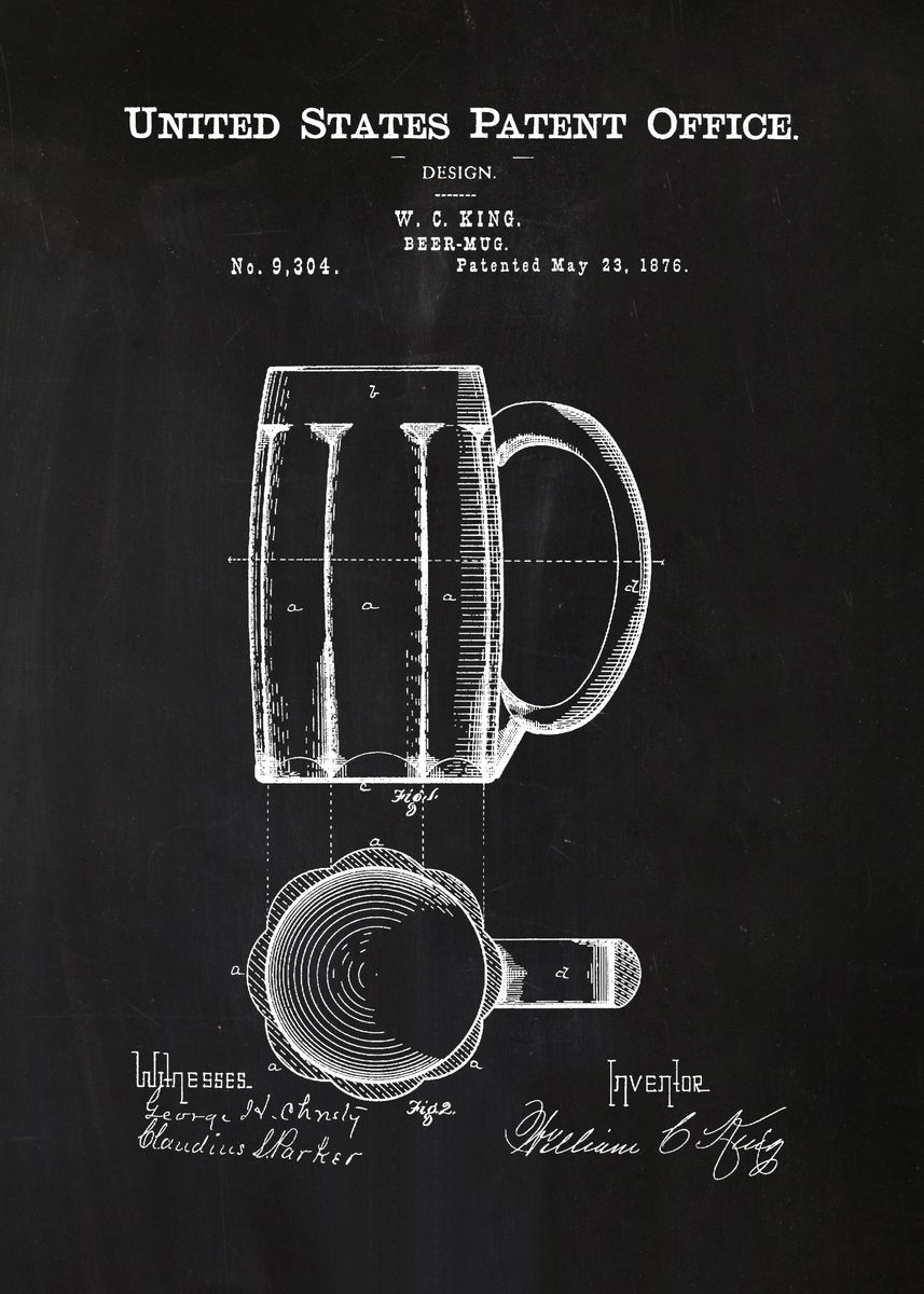 '45 Beer Mug Patent 1876' Poster, picture, metal print, paint by Dusty ...