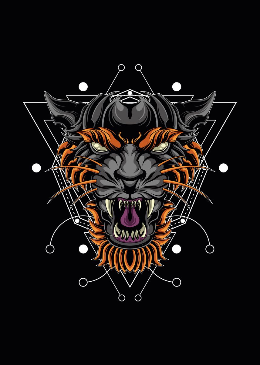'Epic Tiger Head' Poster, picture, metal print, paint by Sam Kal | Displate