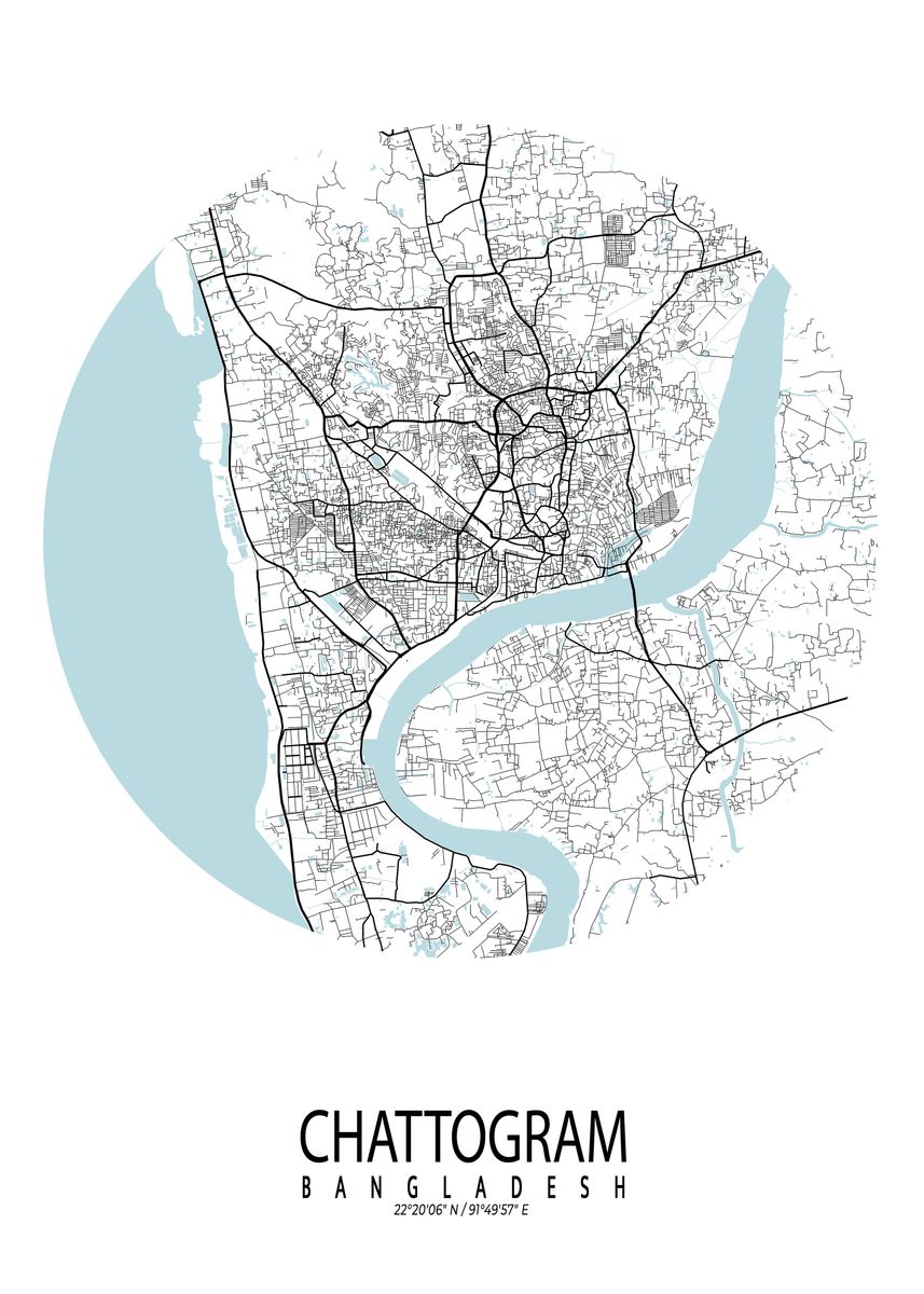 'Chattogram City Map Circle' Poster by deMAP Studio | Displate