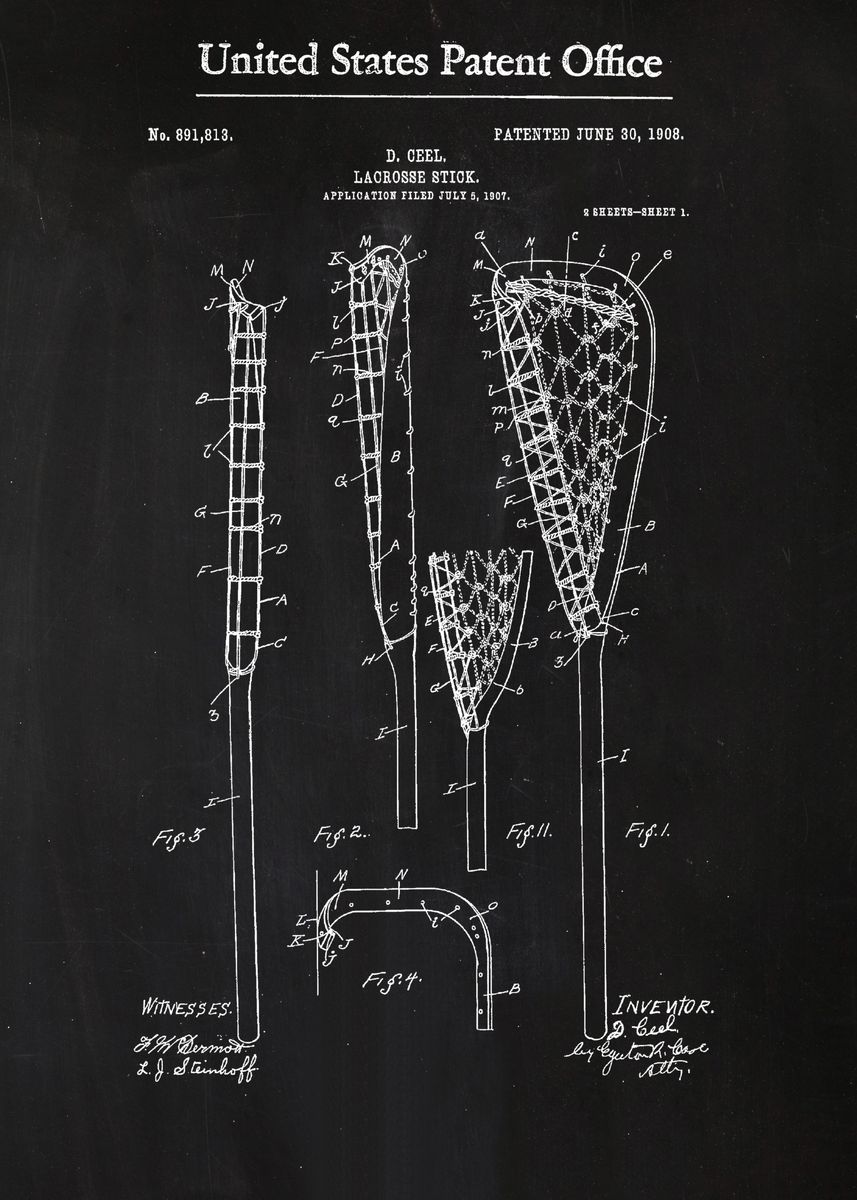 '23 Lacrosse Stick Patent' Poster, picture, metal print, paint by ...
