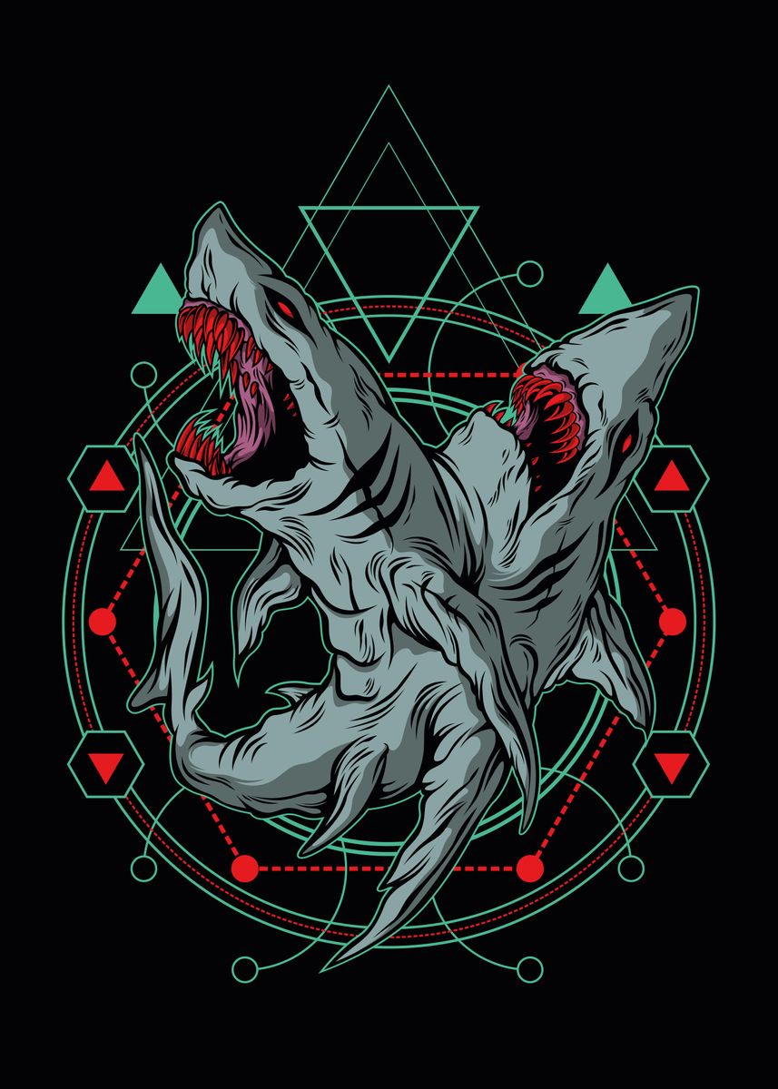'Monster Shark' Poster, picture, metal print, paint by Sam Kal | Displate