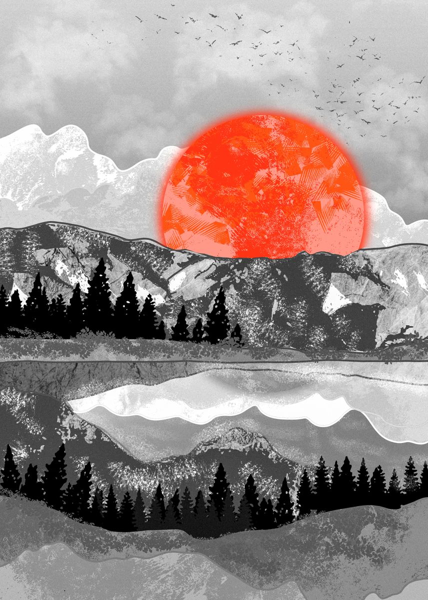 'red sun' Poster, picture, metal print, paint by Crafty Cat ...