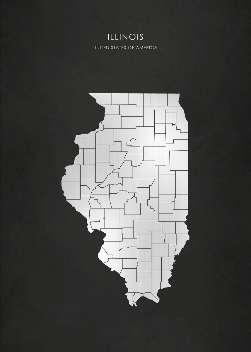 'Silver Illinois State Map' Poster, picture, metal print, paint by aio ...