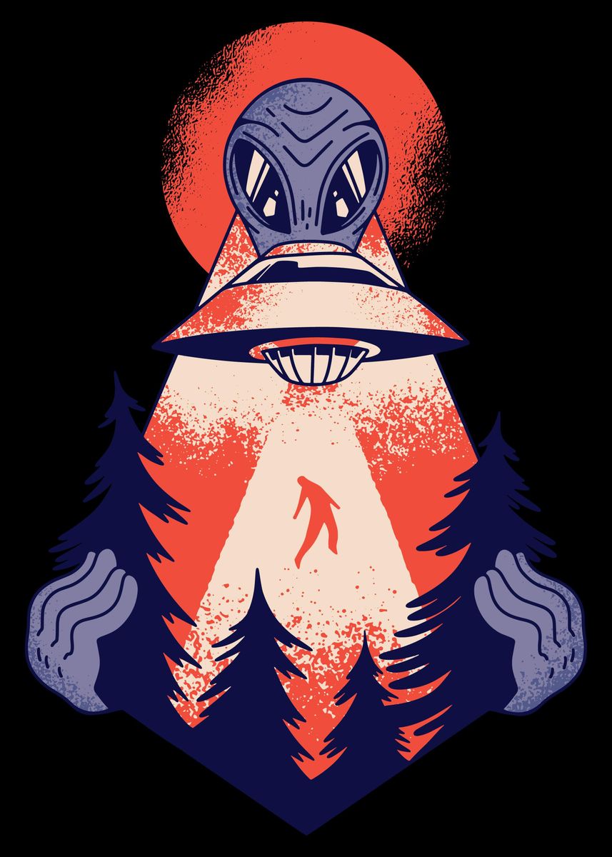 'UFO Alien Human Abduction ' Poster, picture, metal print, paint by ...