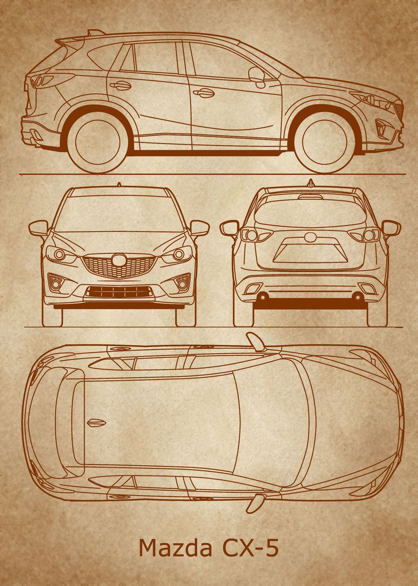 'Mazda CX5 Blueprint old ' Poster, picture, metal print, paint by The ...