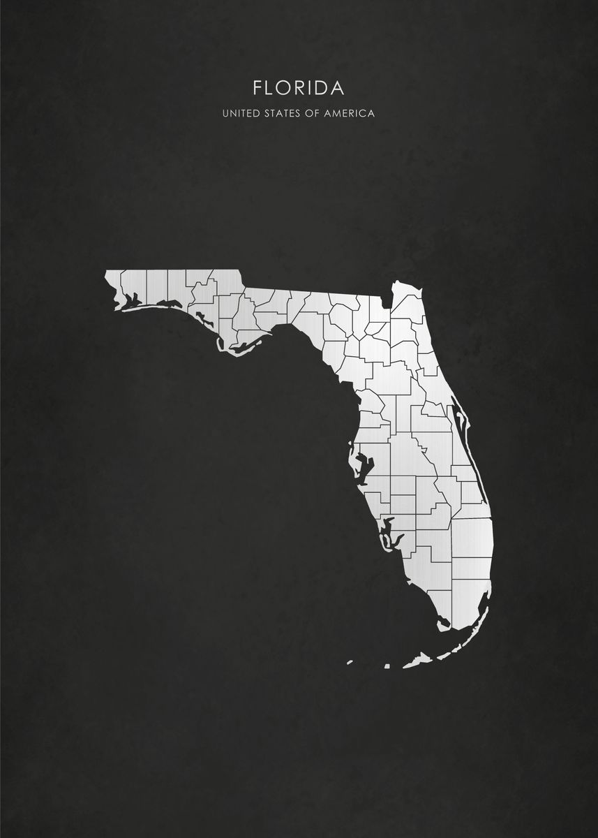 'Silver Florida State Map' Poster, picture, metal print, paint by aio ...