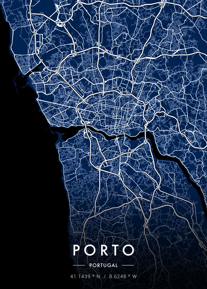 'Porto City Map Blueprint' Poster by MVDZ Graphic Design | Displate