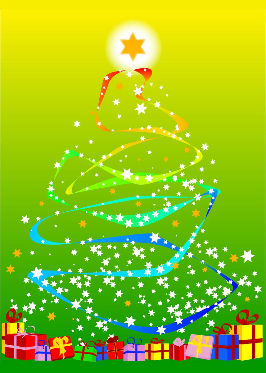 'Ribbon and Christmas Tree' Poster, picture, metal print, paint by ...