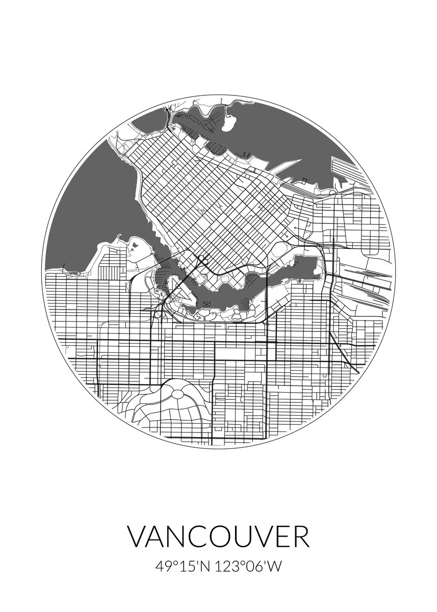 'Vancouver City Map White' Poster, picture, metal print, paint by ...