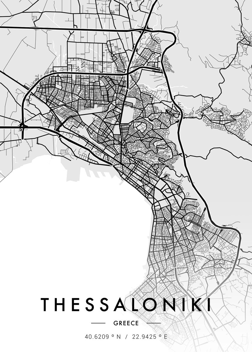 'Thessaloniki Citymap White' Poster, picture, metal print, paint by ...