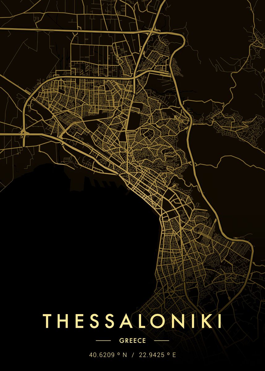'Thessaloniki City Map Gold' Poster by MVDZ Graphic Design | Displate