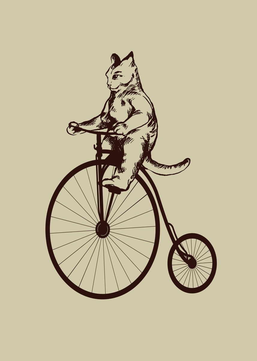 'VINTAGE CAT ON BIKE' Poster, picture, metal print, paint by ...