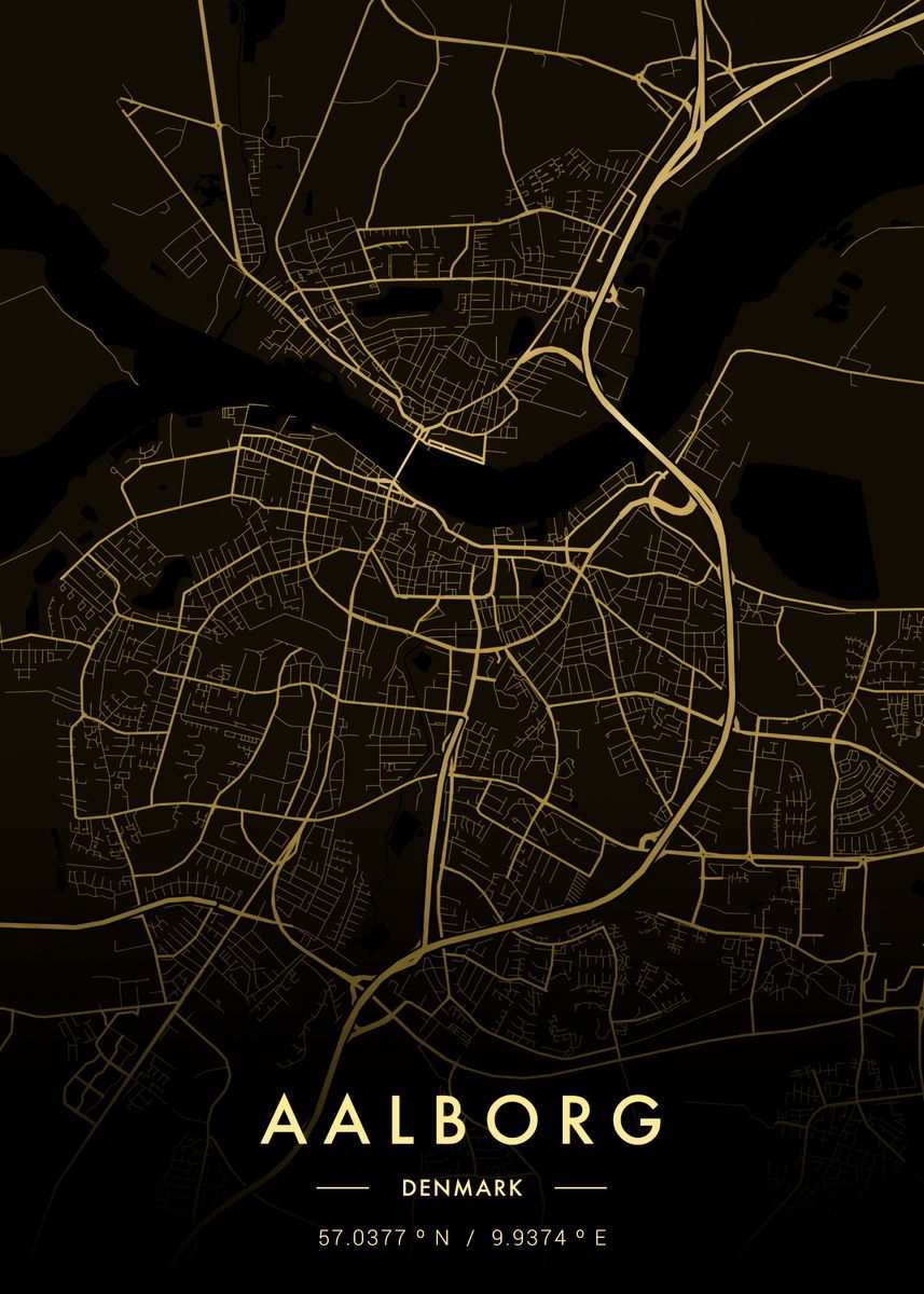 'Aalborg City Map Gold' Poster by MVDZ Graphic Design | Displate