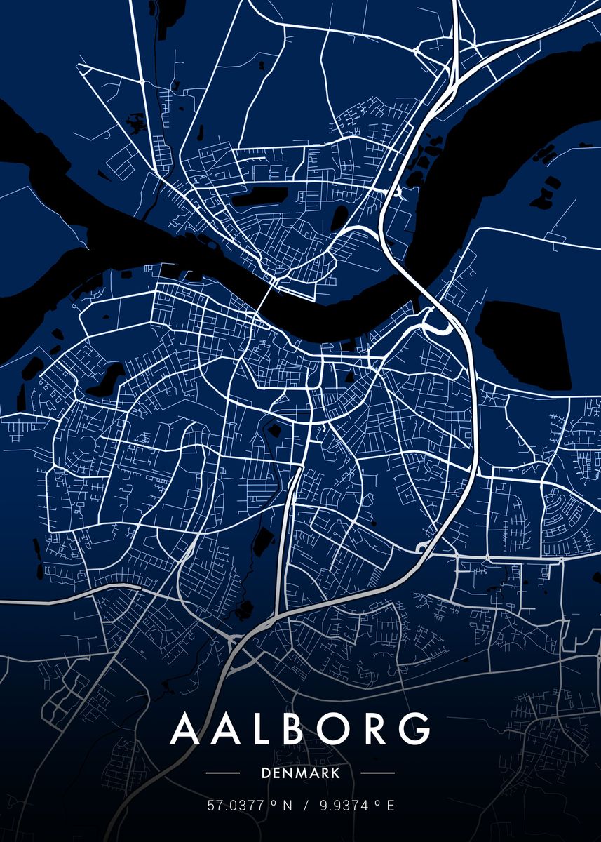 'Aalborg City Map Blueprint' Poster, picture, metal print, paint by ...