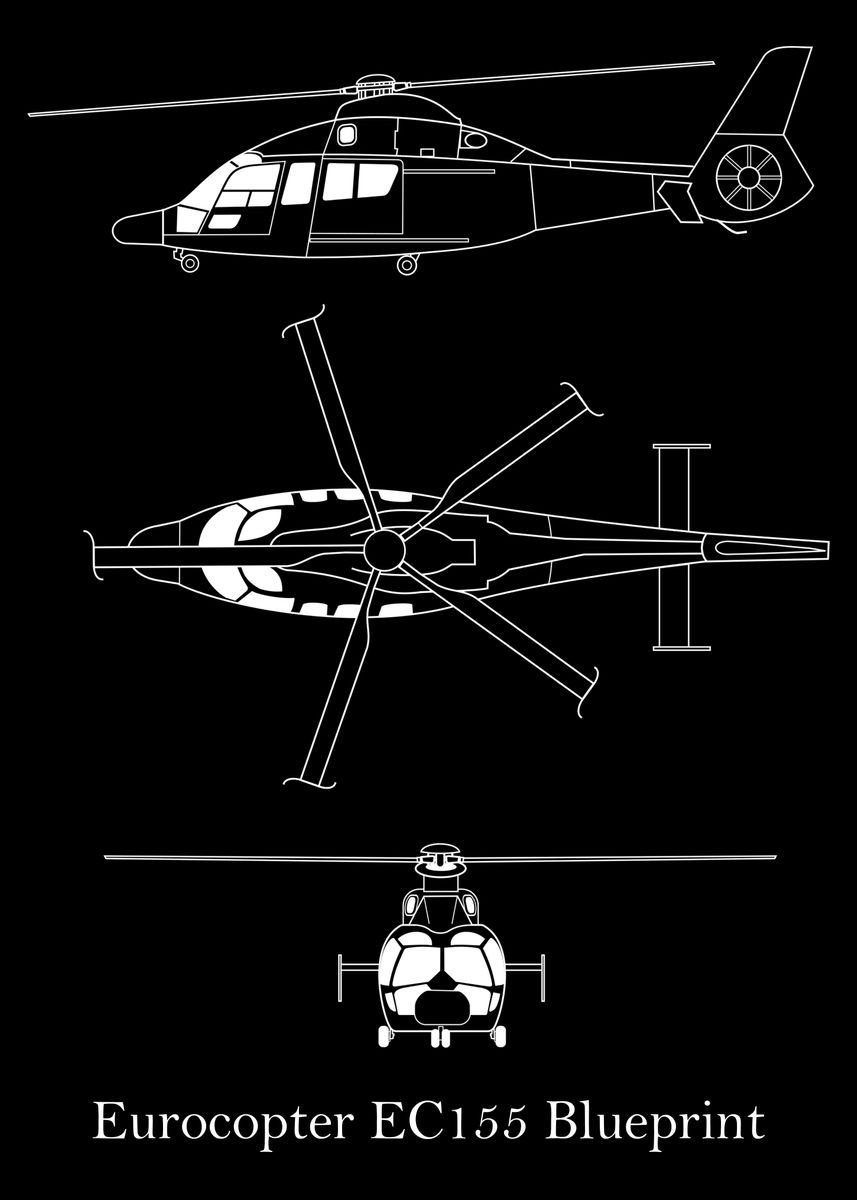 'Eurocopter EC155 Blueprint' Poster, picture, metal print, paint by B ...