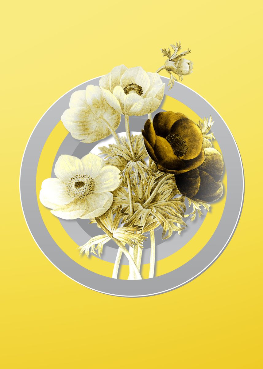 'Grey and Yellow Flower Art' Poster, picture, metal print, paint by ...