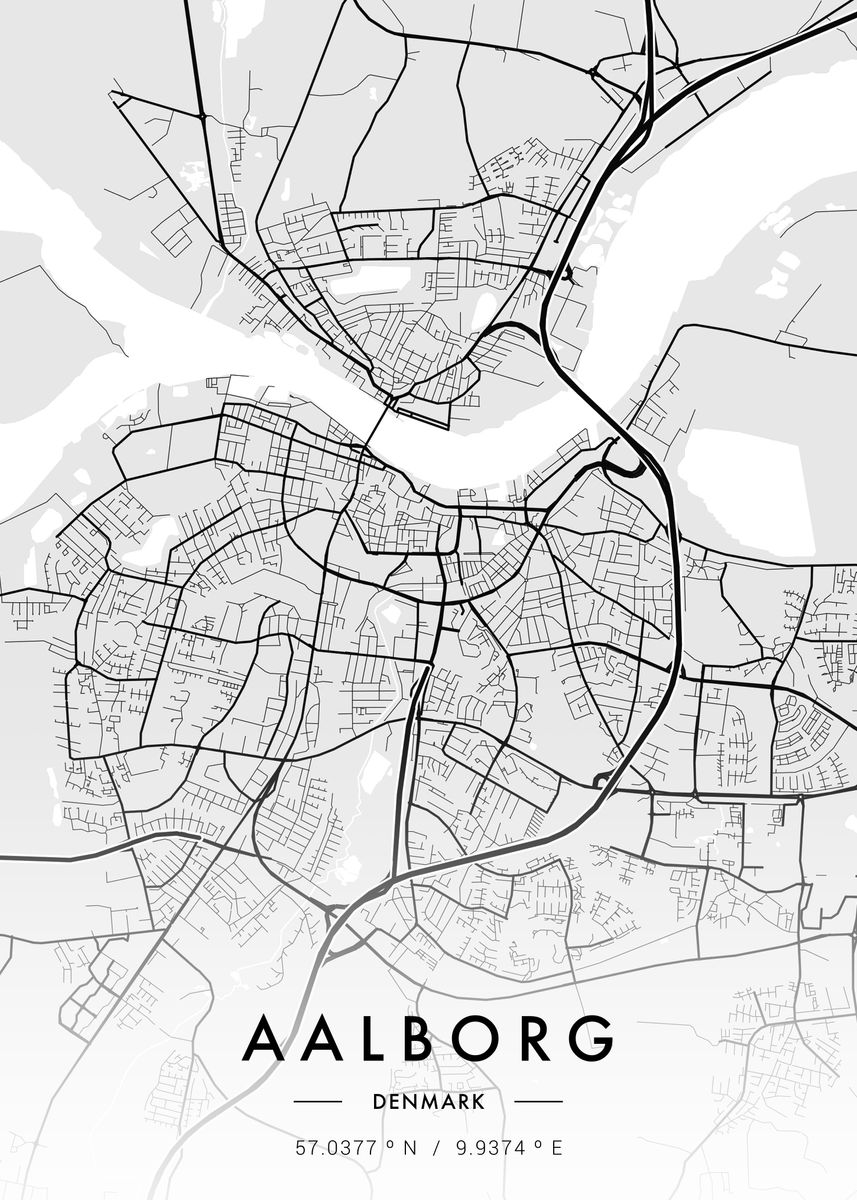 'Aalborg City Map White' Poster, picture, metal print, paint by MVDZ ...