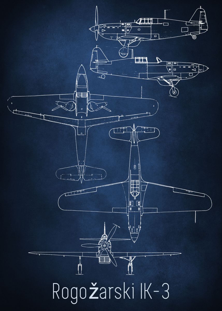 'Rogozarski IK3 Blueprint' Poster, picture, metal print, paint by The ...