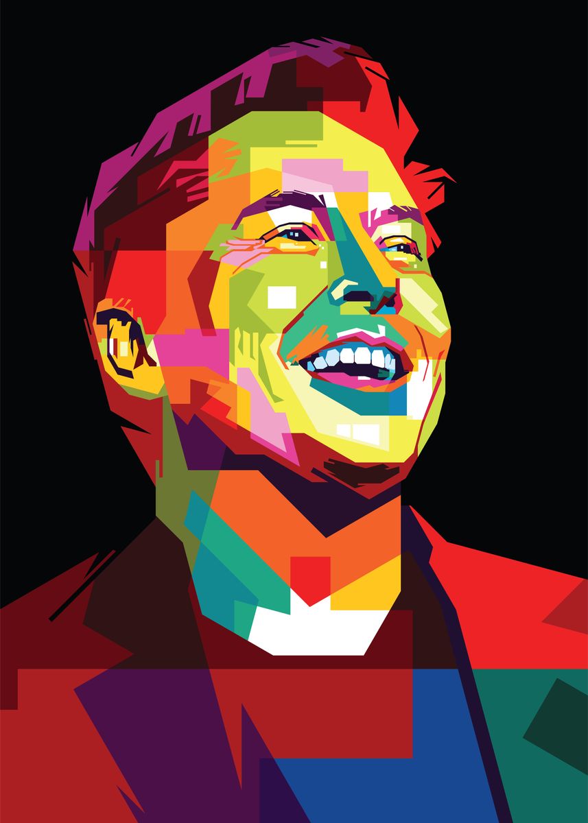 'elon musk popart portrait' Poster, picture, metal print, paint by ...