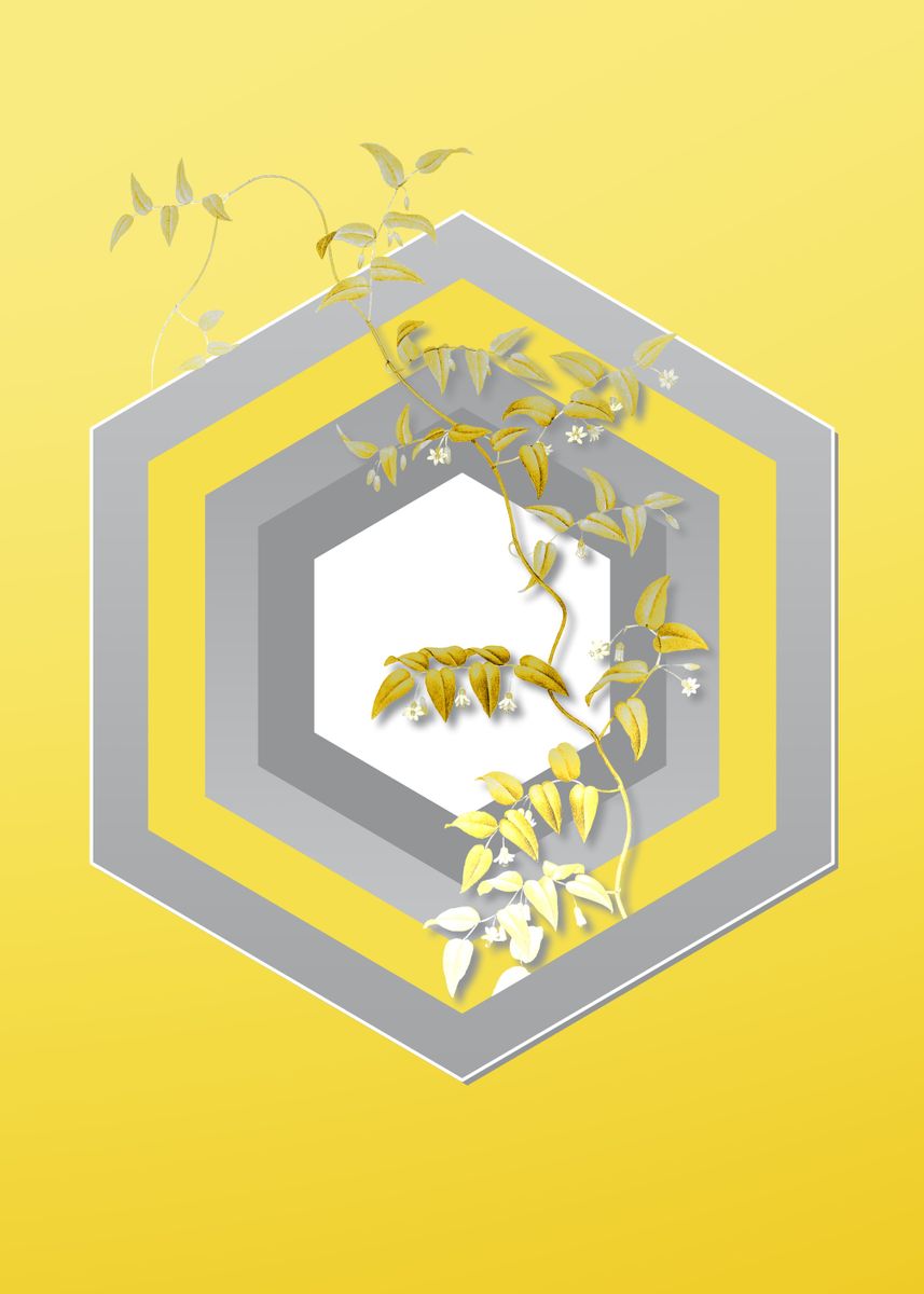 'Grey and Yellow Botanicals' Poster, picture, metal print, paint by ...