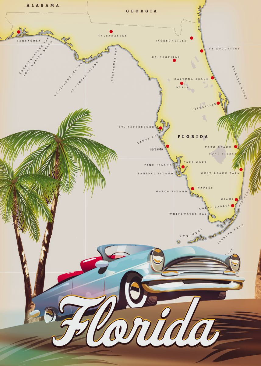 'Florida ' Poster, picture, metal print, paint by David Green | Displate