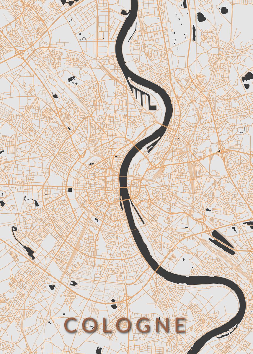 'Cologne Map' Poster, picture, metal print, paint by dkDesign | Displate