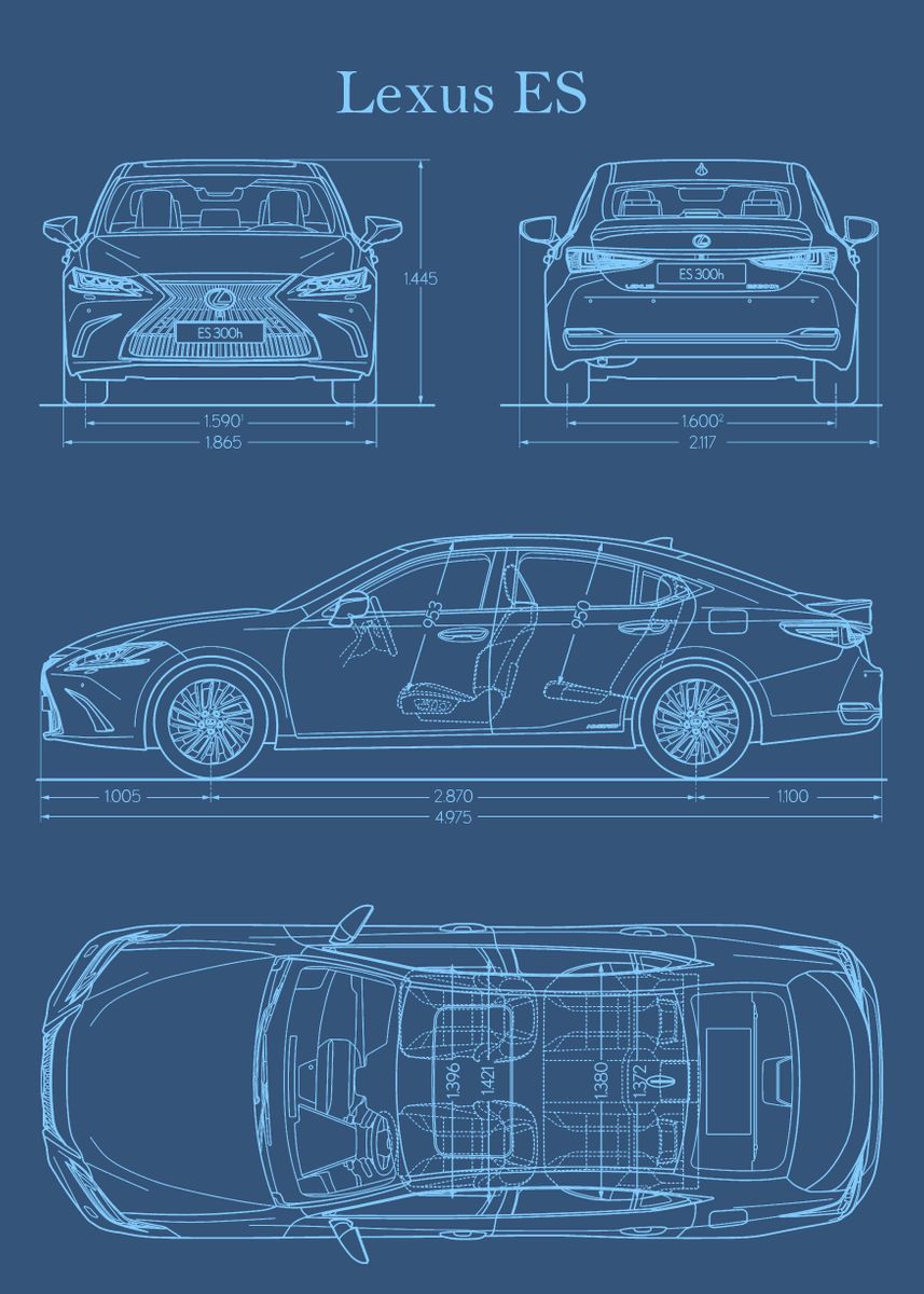 'Lexus ES 2019 Blueprint' Poster, picture, metal print, paint by shiner ...