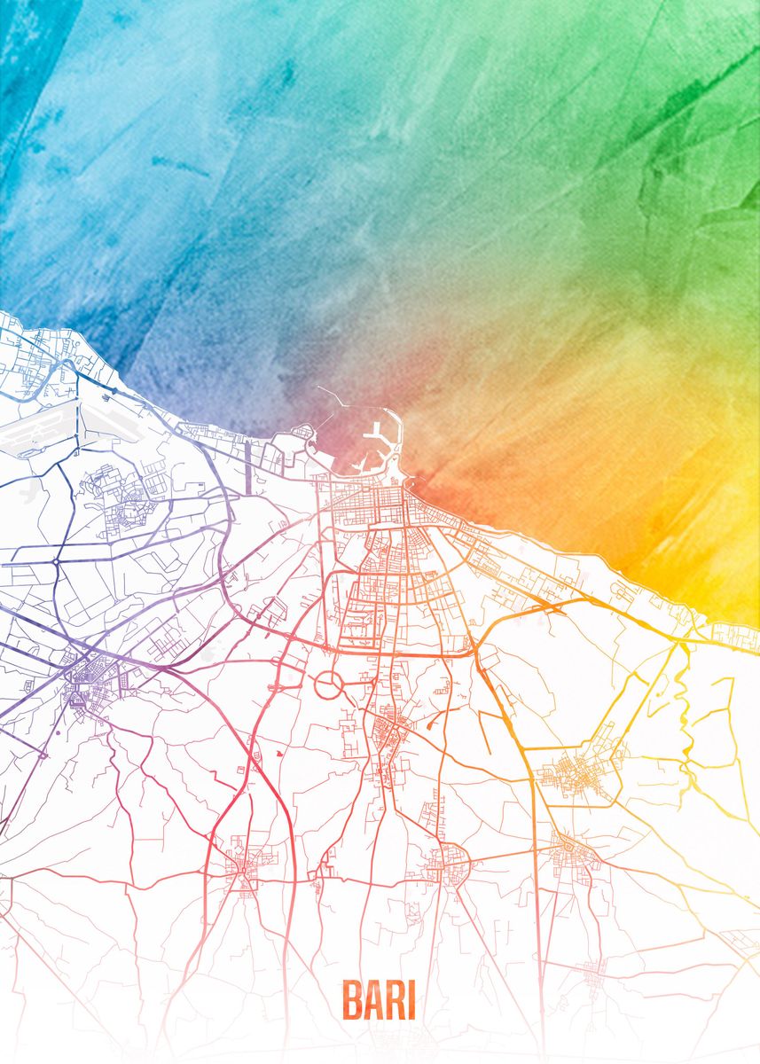 'Bari map' Poster, picture, metal print, paint by LUNGHISTE | Displate