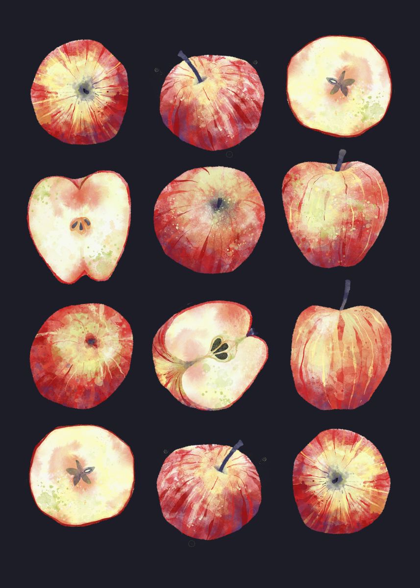 'Apples Dark' Poster, picture, metal print, paint by Nic Squirrell ...