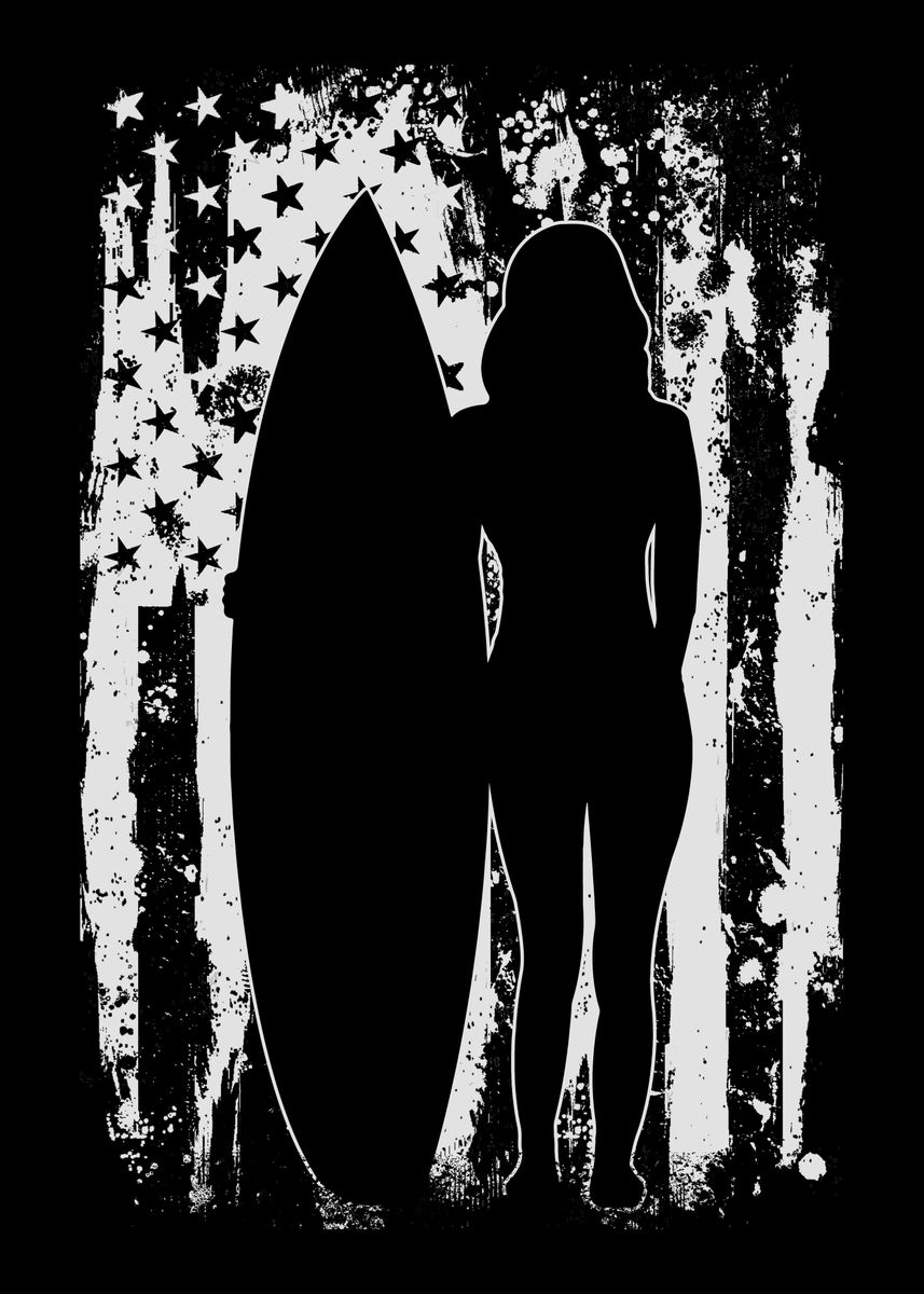 'Surfing USA Flag Surfers S' Poster, picture, metal print, paint by ...