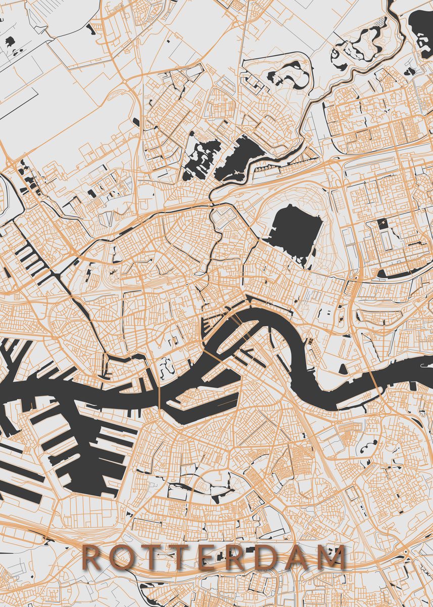 'Rotterdam Map' Poster, picture, metal print, paint by dkDesign | Displate