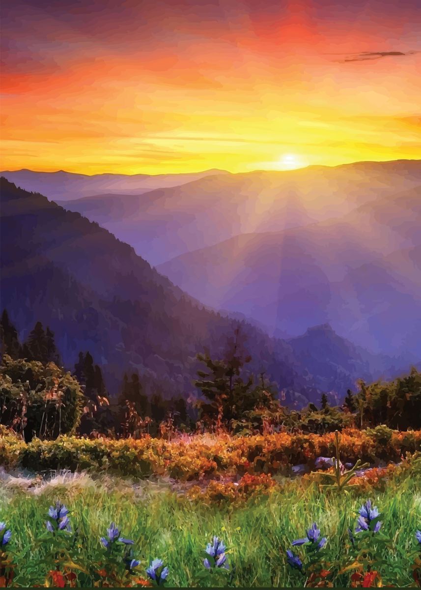 Mountain And Sunrise Poster Picture Metal Print Paint By Zaka Arya