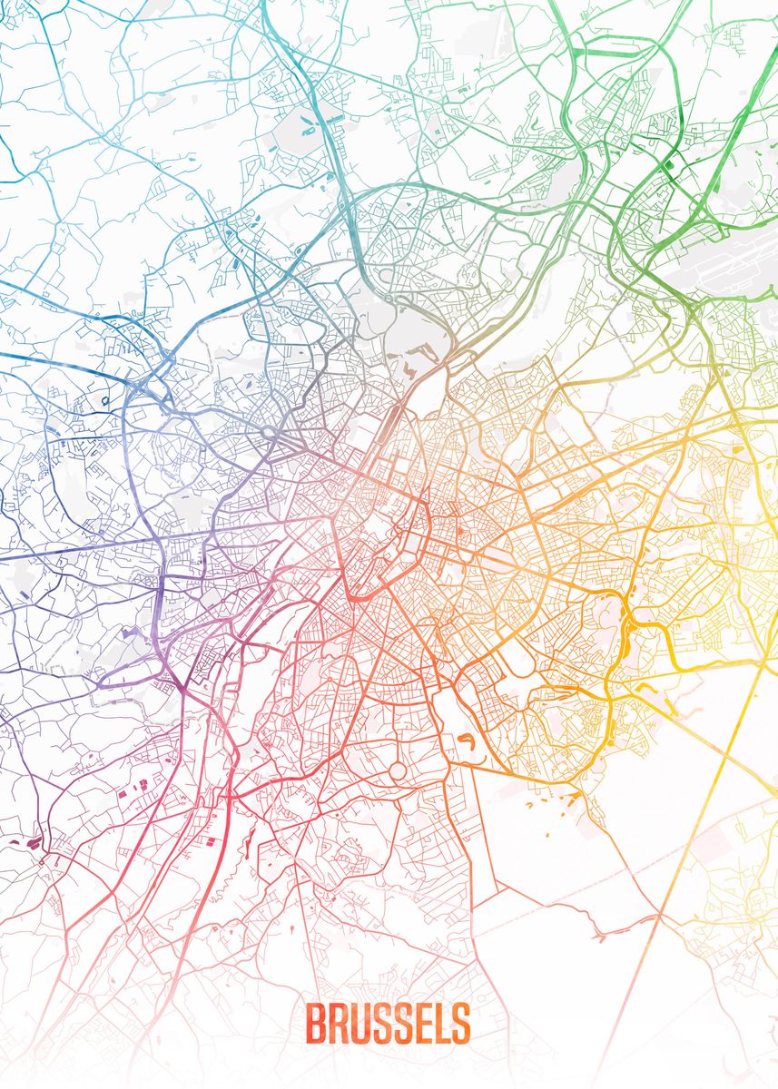 'Brussels map' Poster, picture, metal print, paint by LUNGHISTE | Displate