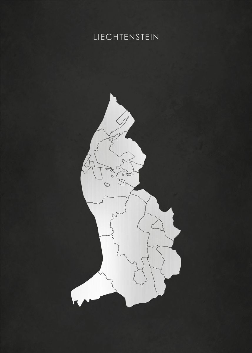 'Silver Liechtenstein Map' Poster, picture, metal print, paint by Alo ...