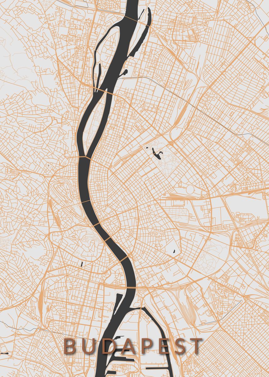 'Budapest Map' Poster, picture, metal print, paint by dkDesign | Displate