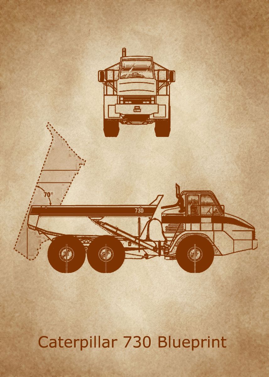 'Caterpillar Blueprint old' Poster, picture, metal print, paint by The ...