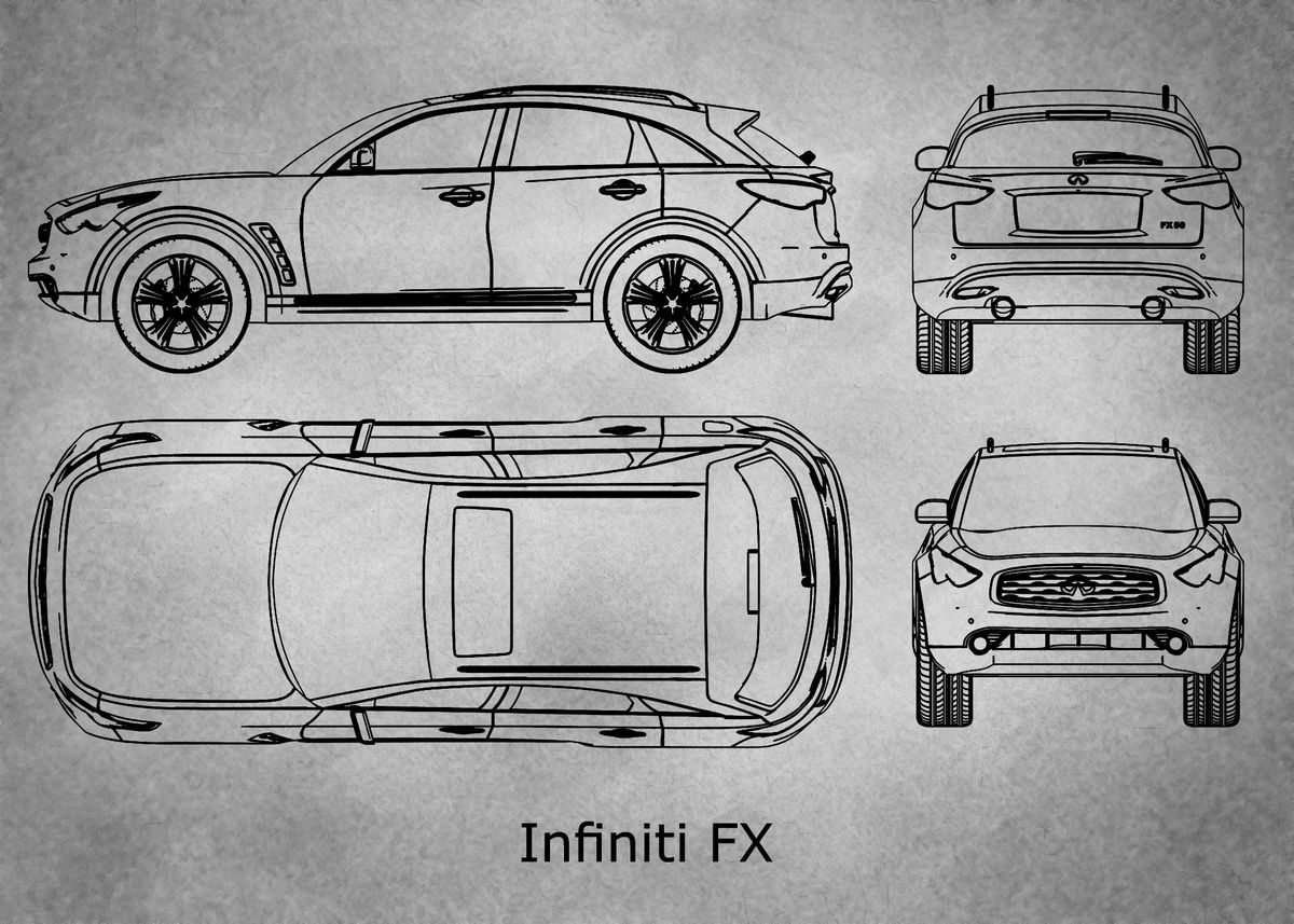 'Infiniti FX 2009 gray old ' Poster by B & W Arts | Displate