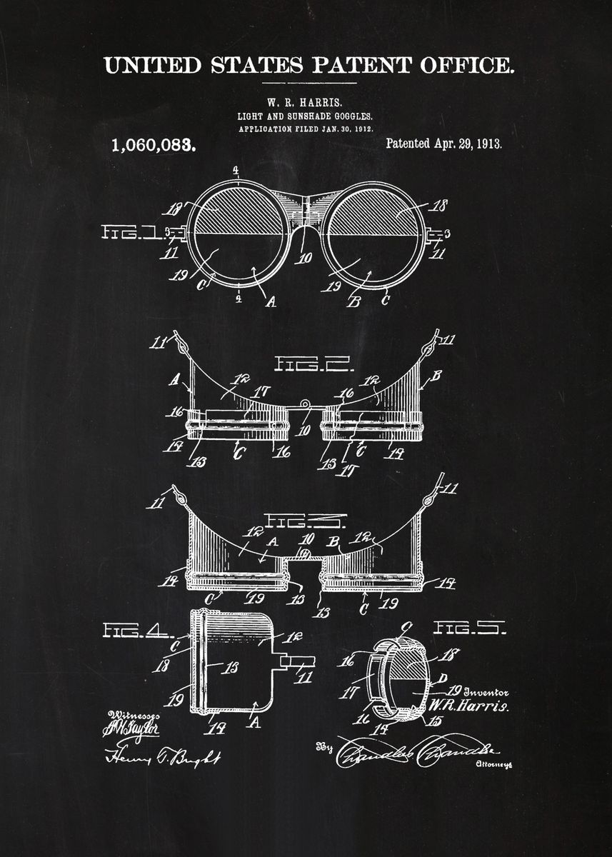 '51 Vintage Goggles Patent' Poster, picture, metal print, paint by ...