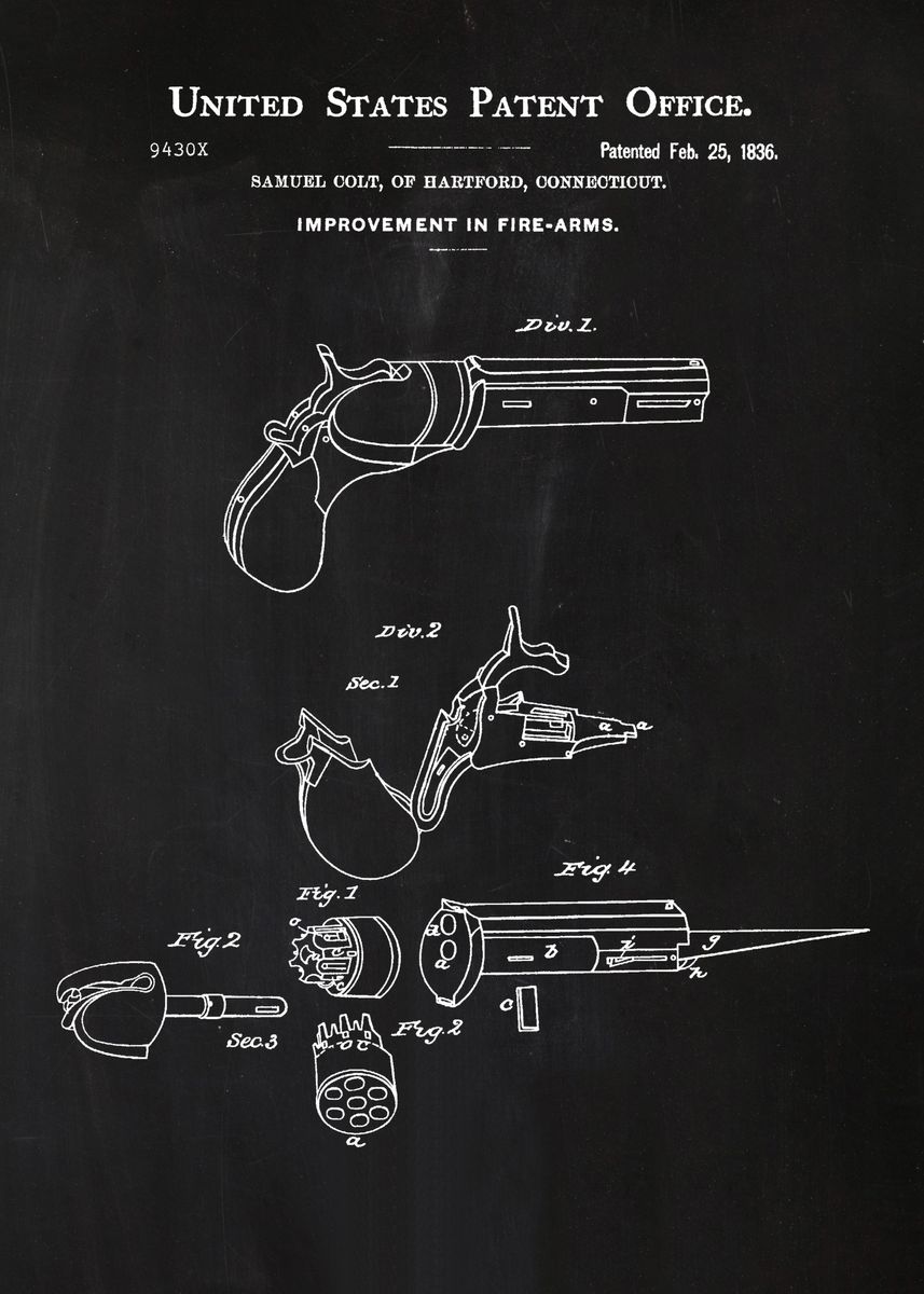 '30 First Colt Firearm Pat' Poster, picture, metal print, paint by Jana ...