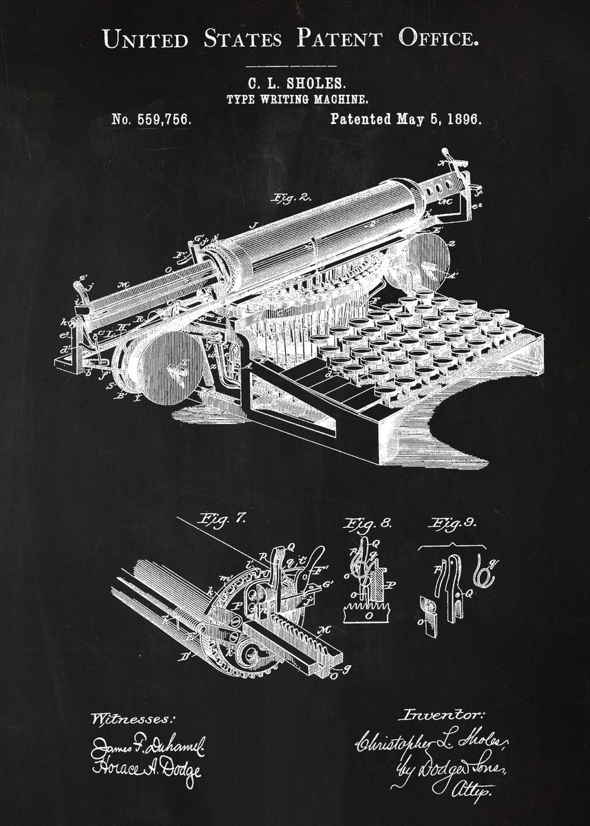 '54 Typewriter Patent' Poster, picture, metal print, paint by Daniel ...