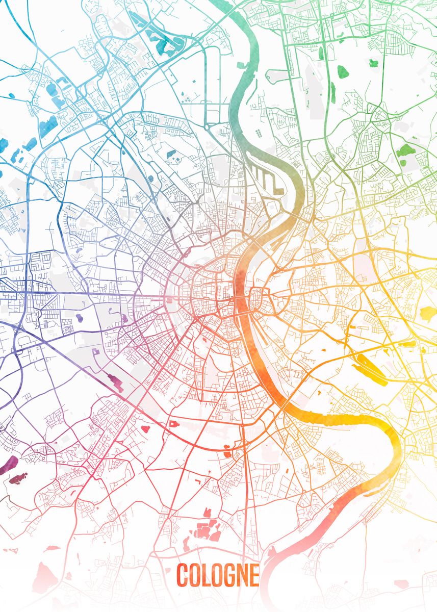 'Cologne map' Poster, picture, metal print, paint by LUNGHISTE | Displate