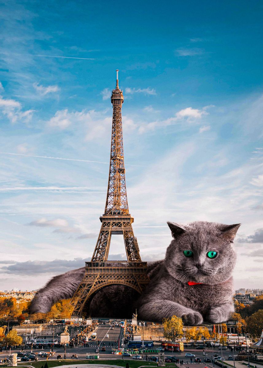 'Eifel Cat' Poster, picture, metal print, paint by Tariq Alaghbash ...