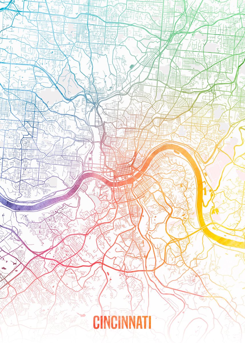 'Cincinnati map' Poster, picture, metal print, paint by LUNGHISTE ...